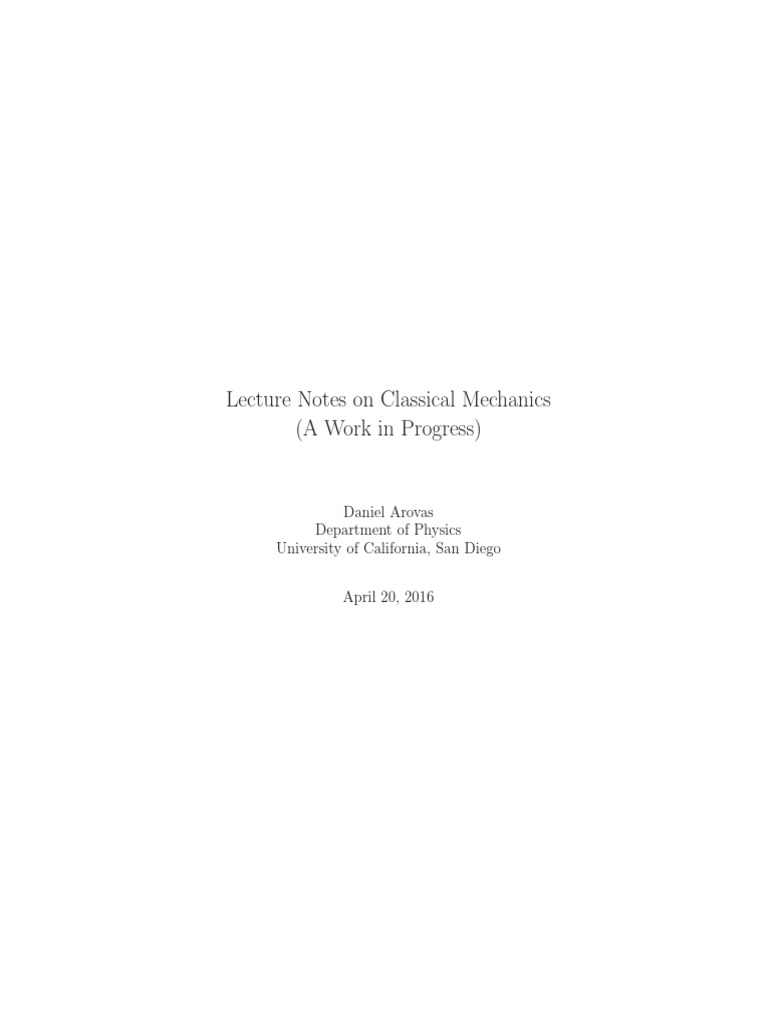 Lecture Notes On Classical Mechanics (PDFDrive) | PDF | Force | Newton ...