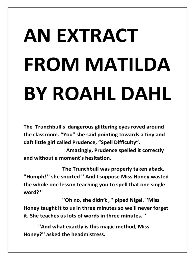 An Extract From Matilda by Roahl Dahl | PDF