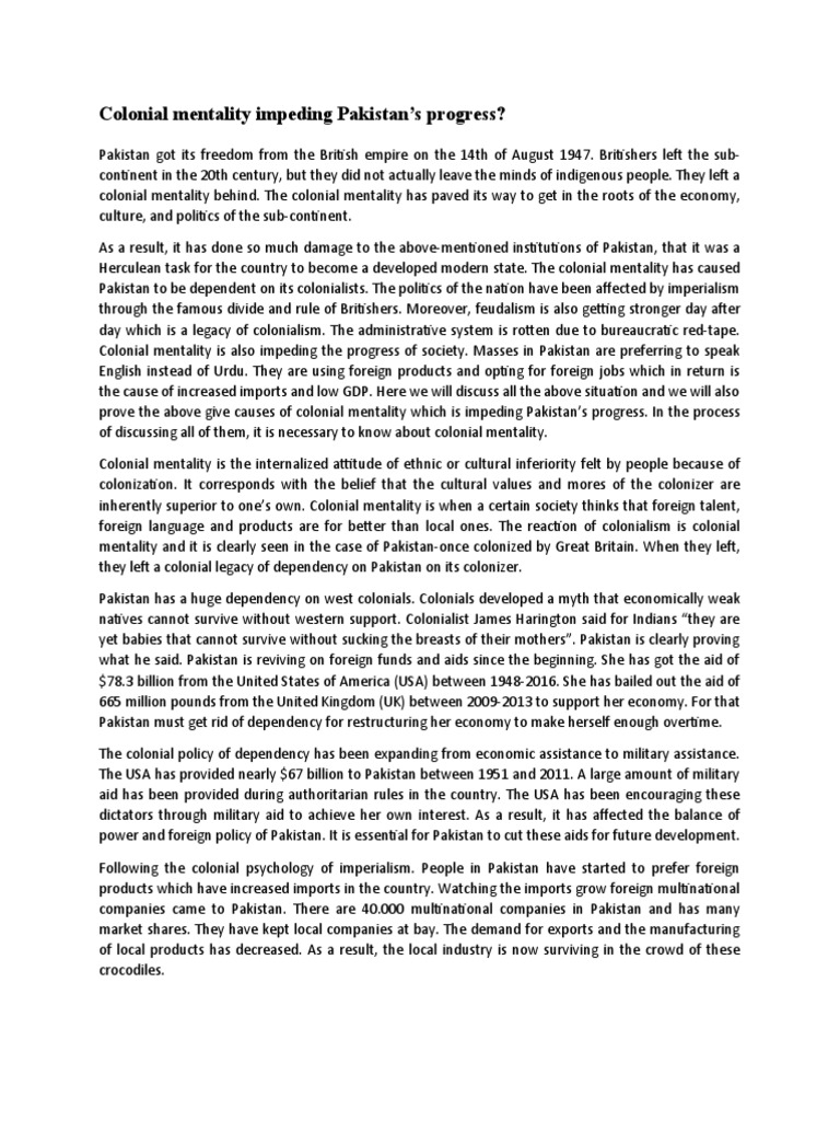 Colonial Mentality Impeding Pakistan's Progress? | PDF | Colonialism ...