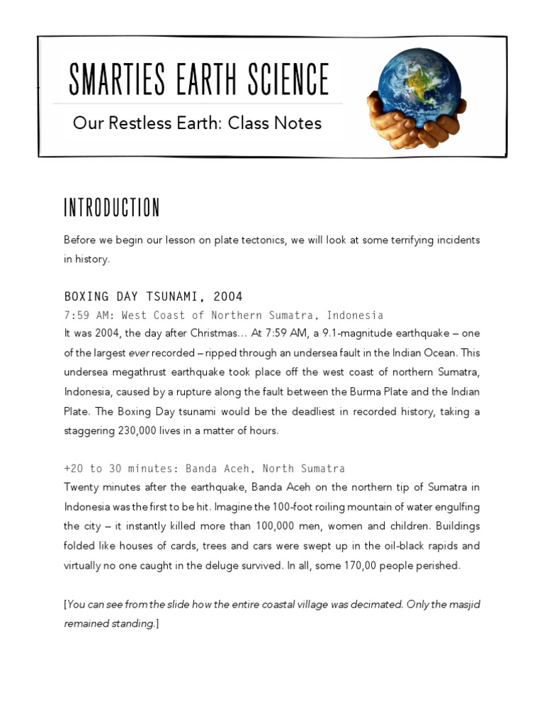 Smarties Earth Science: Our Restless Earth: Class Notes | PDF | Volcano ...