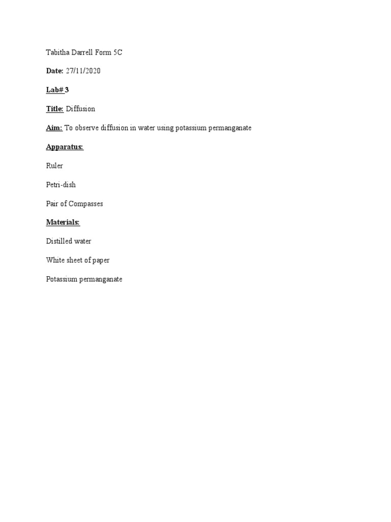 Observing Diffusion Using Potassium Permanganate | PDF | Diffusion ...