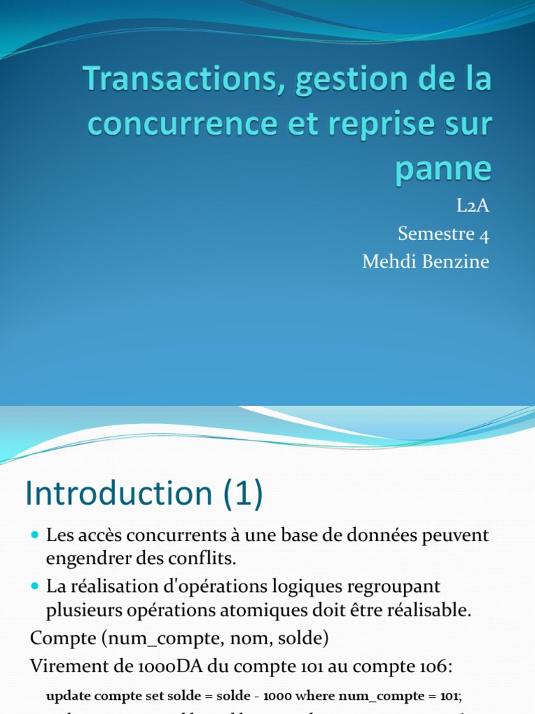 BD Cours9 Transactions | PDF | Acide | Gestion de l'information