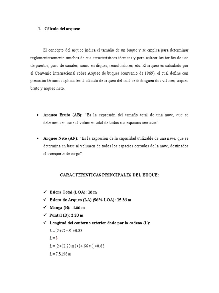 Cálculo de Arqueo-Lancha-Pilot | PDF | Construcción naval | Arquitectura naval