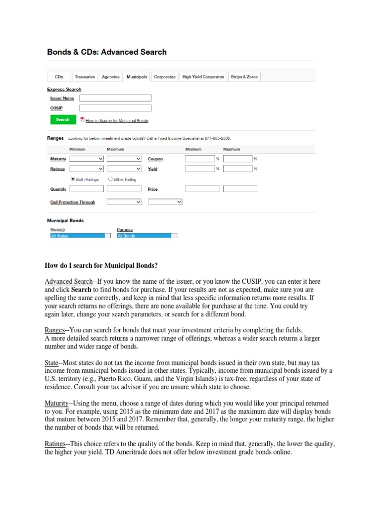 How to Search for Municipal Bonds | PDF