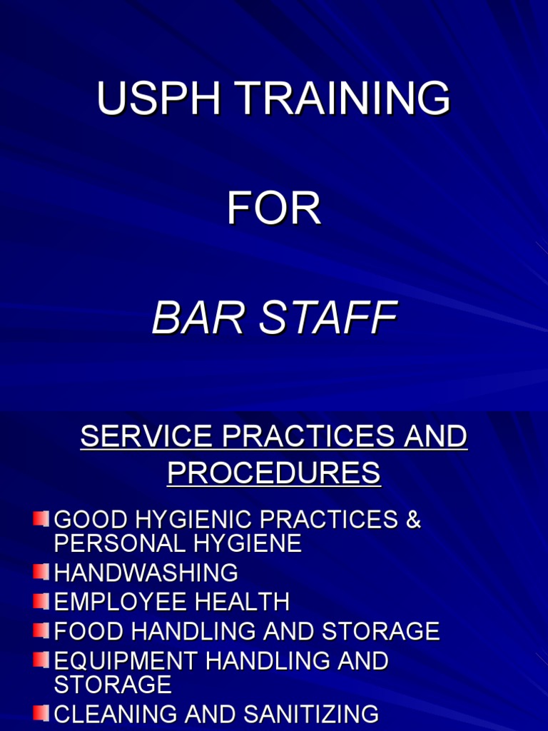 Bar Staff Training | PDF | Hand Washing | Dishwasher