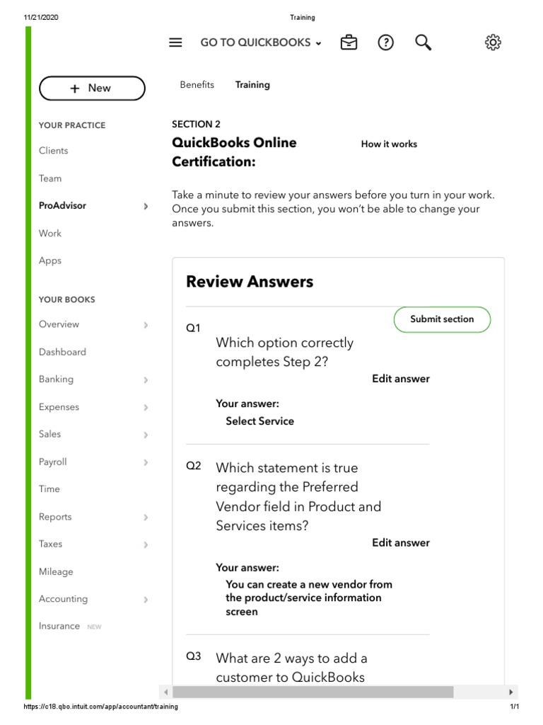 Review Answers: Quickbooks Online Certification | PDF | Quick Books ...