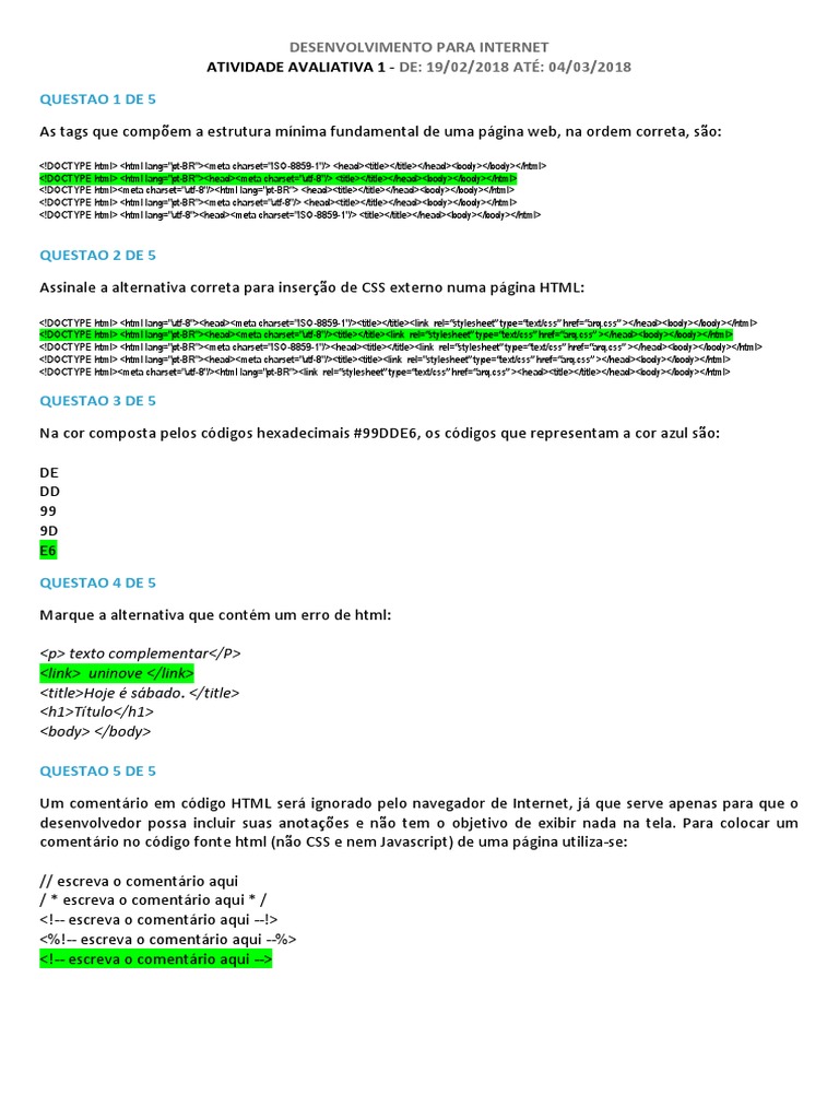 Atividade Avaliativa 1 | PDF | Html | Folhas de estilo em cascata