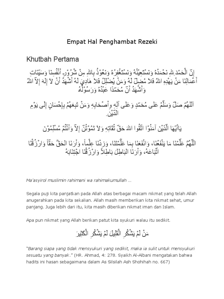Empat Hal Penghambat Rezeki | PDF | Agama & Spiritualitas