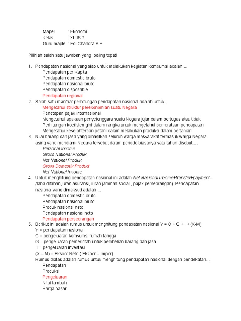 Soal Ekonomi Kelas XI IIS 2 | PDF