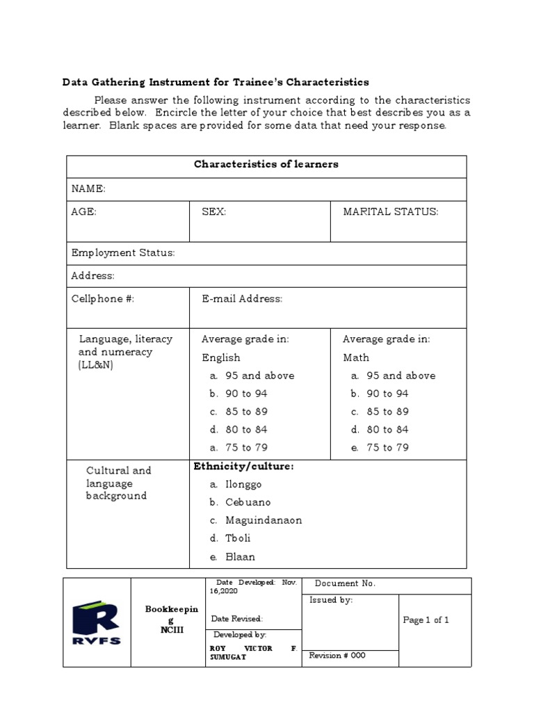 RVFS - Data Gathering Tools | PDF | Learning Styles | Learning