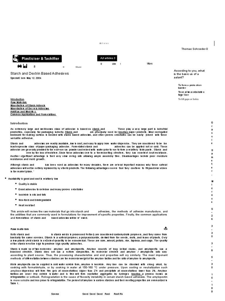 Starch and Dextrin Based Adhesives - Article - 0001 | PDF | Starch ...