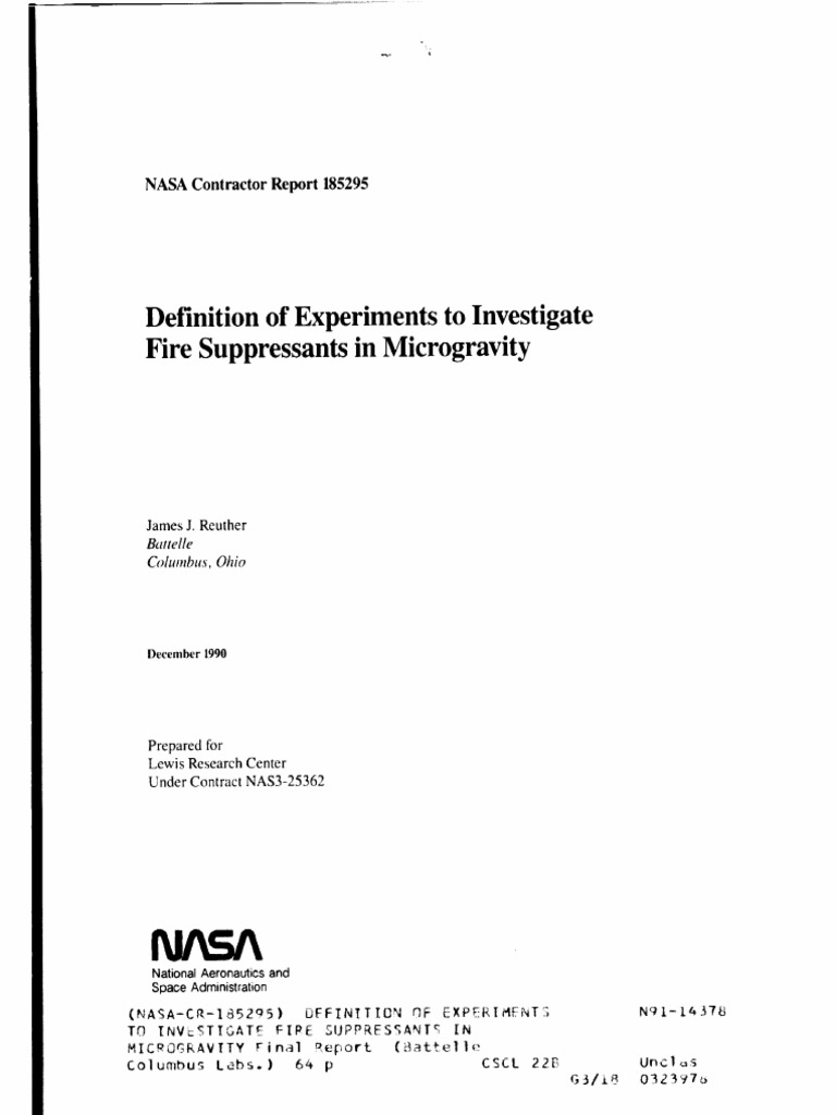 Of Experiments To Investigate Fire Suppressants in Microgravity | PDF ...