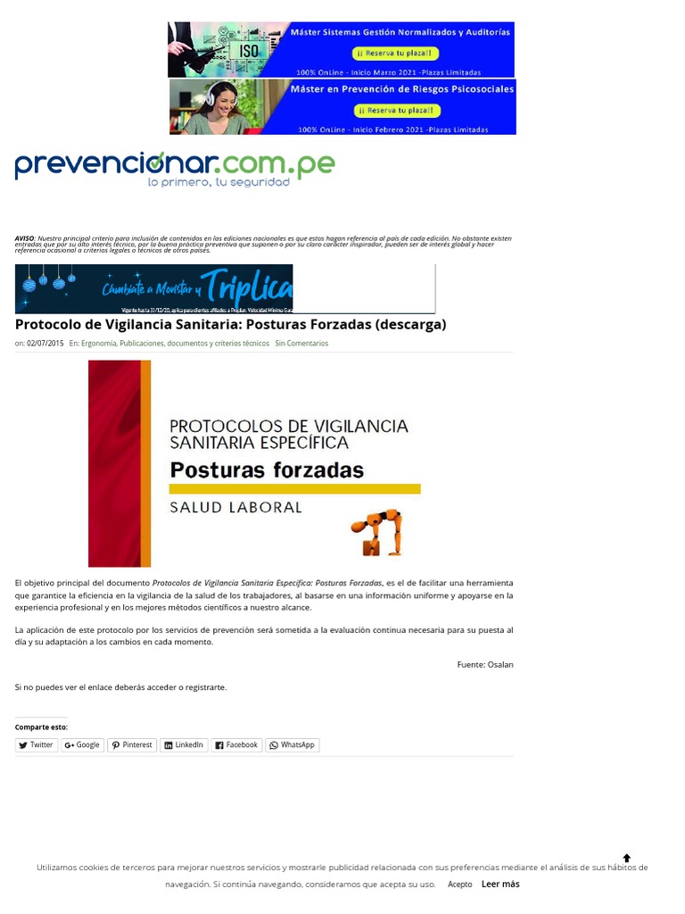Protocolo de Vigilancia Sanitaria - Posturas Forzadas (Descarga) - Prevencionar Perú ...