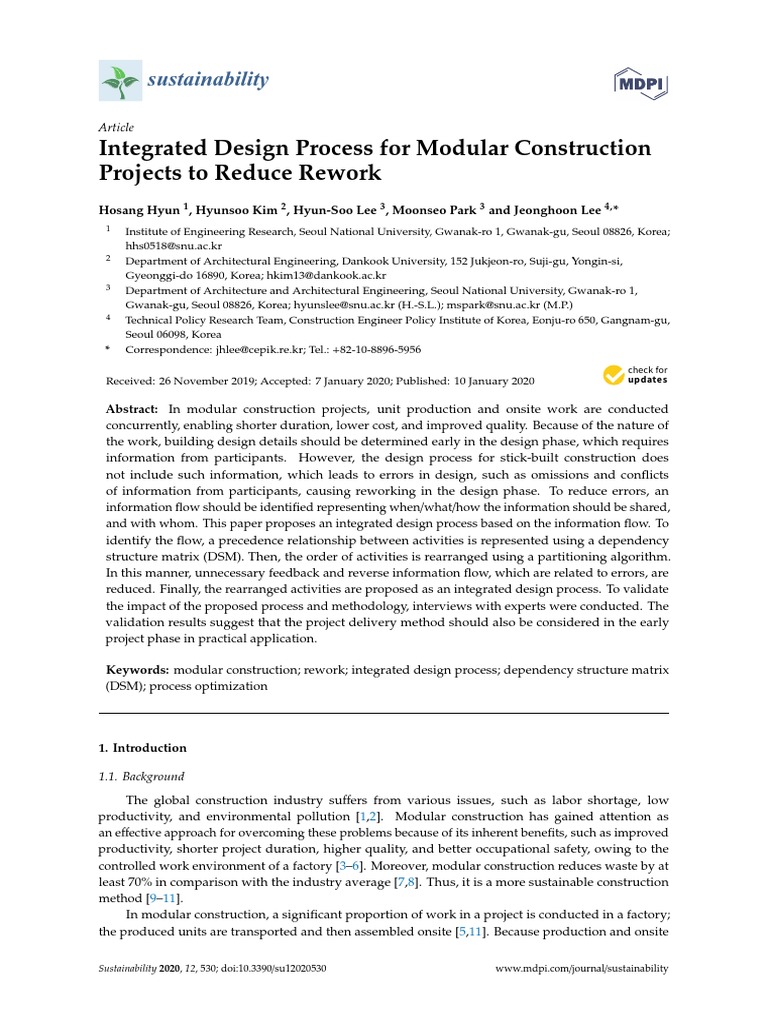 Integrated Design Process For Modular Construction Projects To Reduce