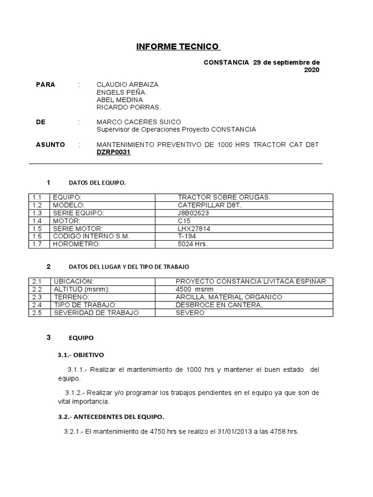 Modelo Formato de Informe Tecnico en Wor | PDF | Vehículos de ruedas | Tecnologías automotrices