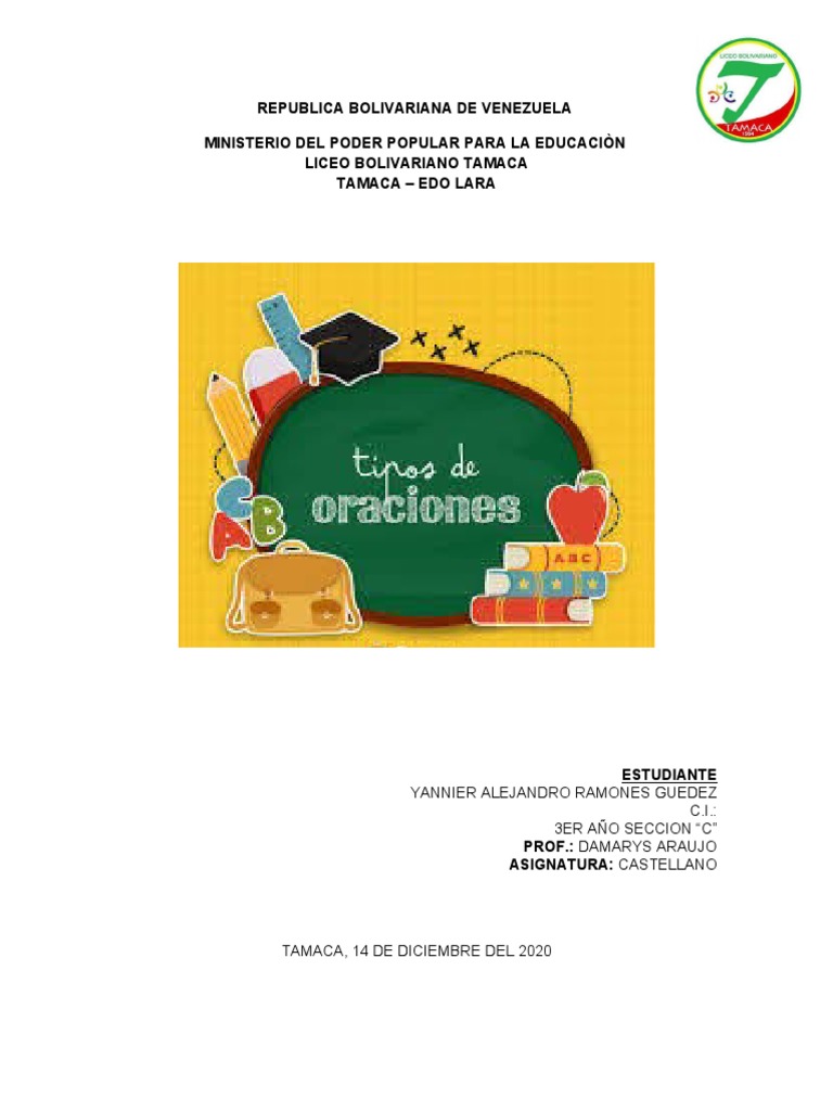 Tipos de Oraciones - Castellano | PDF | Oración (Lingüística) | Asunto ...