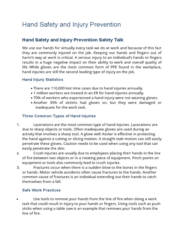 Hand Safety and Injury Prevention Safety Talk | PDF | Hand | Knife