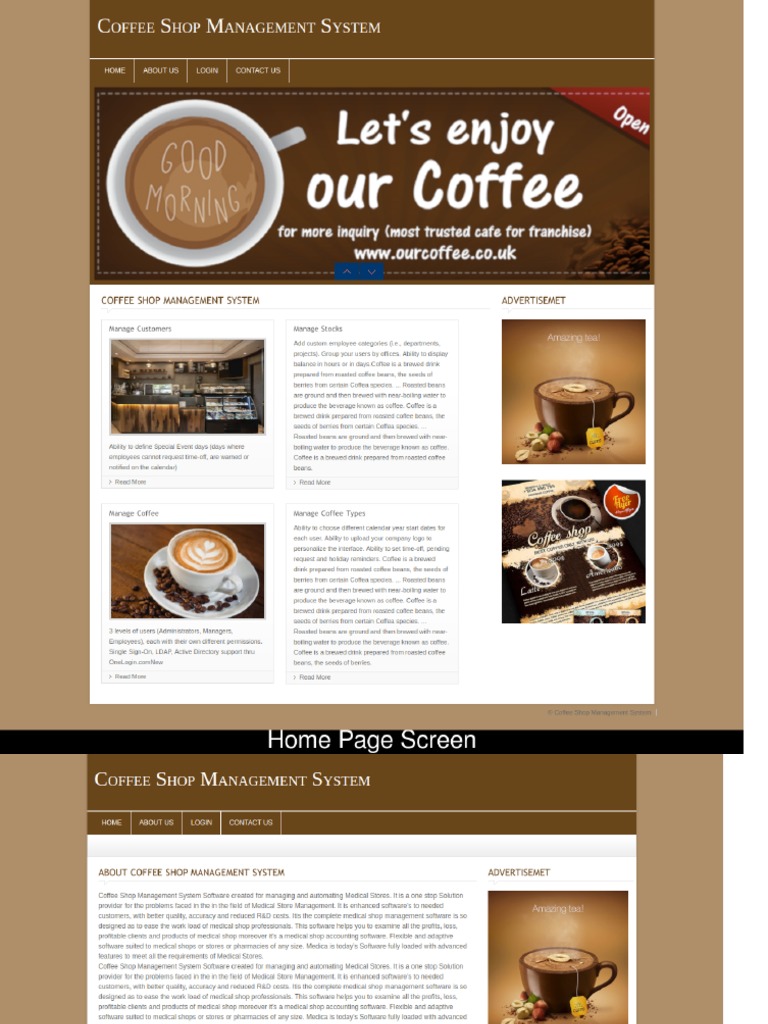 Coffee Shop Management System PHP Project Screens PDF | PDF