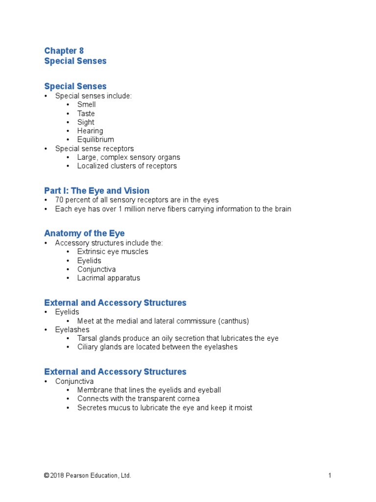 Special Senses Special Senses: © 2018 Pearson Education, Ltd. 1 | PDF ...