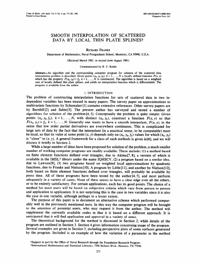 Smooth Interpolation of Scattered Data by Local Thin Plate Splinew | Download Free PDF ...