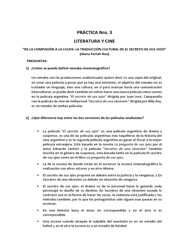Práctica 3 Literaturay Cine | PDF | Cine