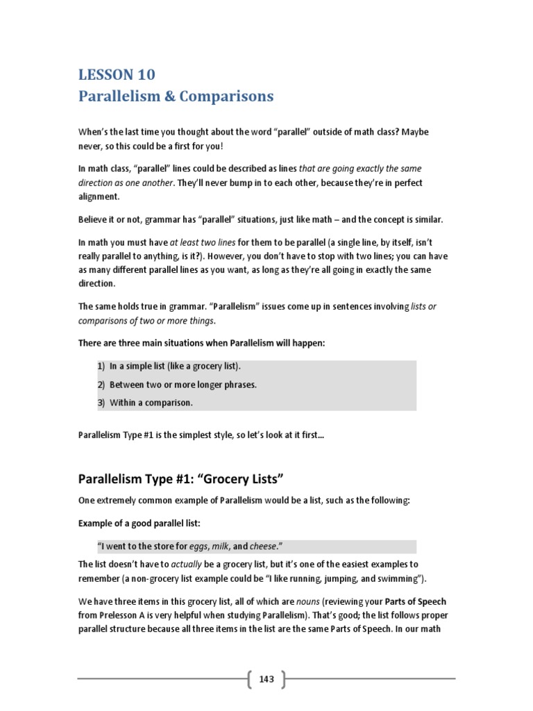 Lesson #10 Parallelism & Comparison | PDF | Part Of Speech | Sat