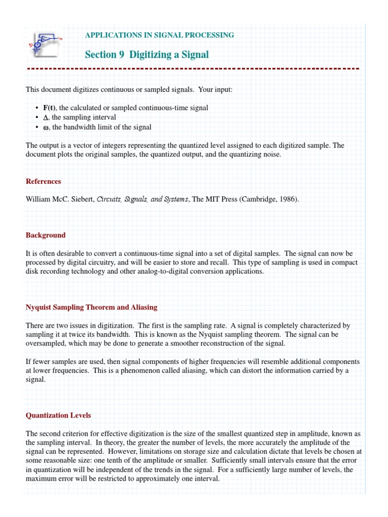 Section 9 Digitizing A Signal: F (T), The Calculated or Sampled Continuous-Time Signal | PDF ...