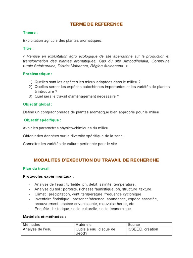Terme de Reference: Thème | PDF | Sol (pédologie) | La nature