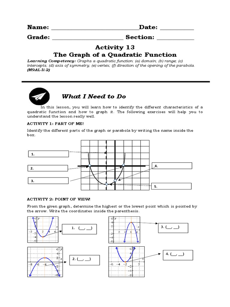 Activity Sheet Q1 Math 9 LC13 | PDF | Quadratic Equation | Function ...