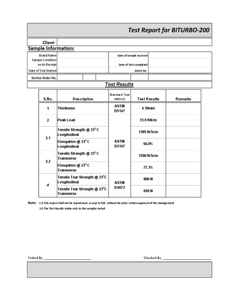 Test Report For BITURBO-200: Sample Information | PDF | Materials ...