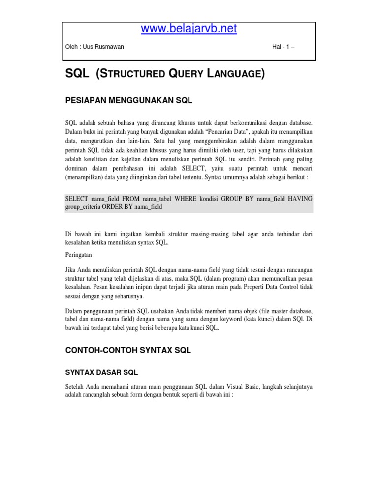 vb6 Query Dalam Visual Basic PDF | PDF