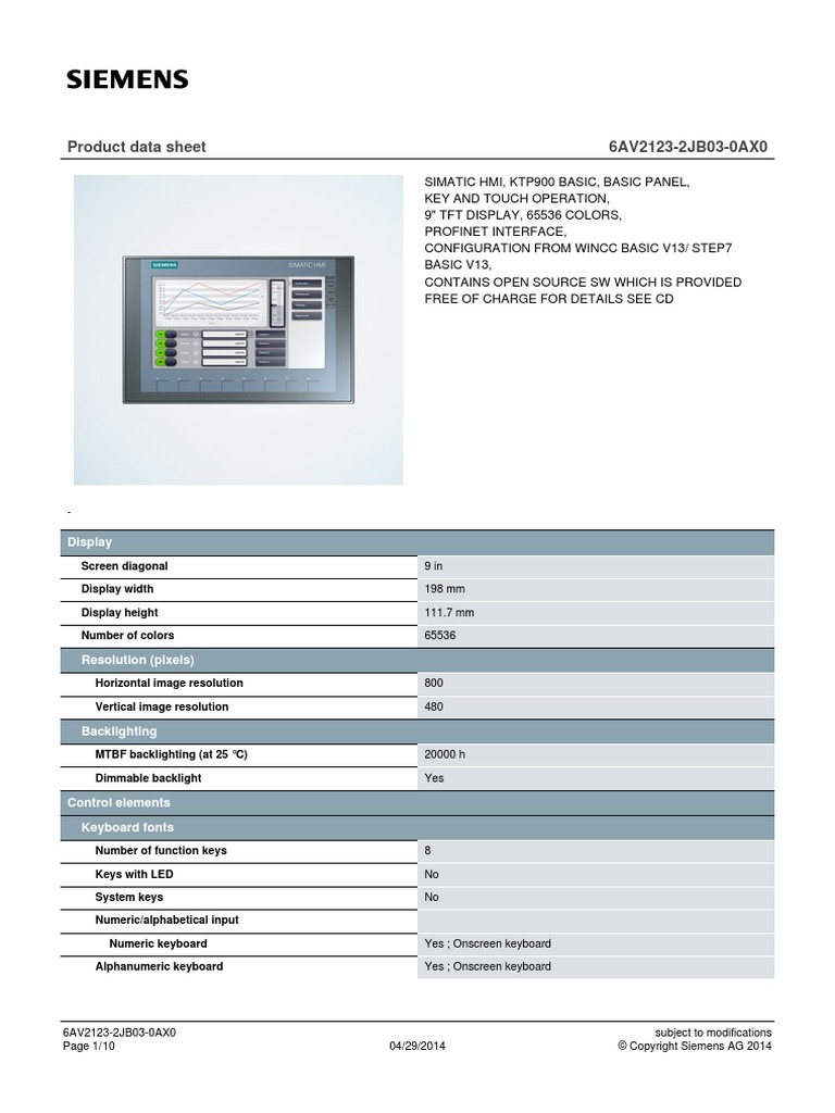 SIMATIC HMI KTP900 Basic | PDF | Computer Keyboard | Display Resolution