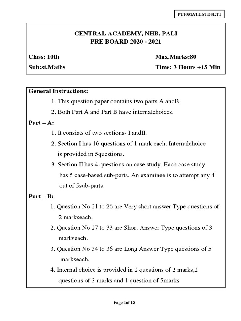 Maths Preboard Paper | Download Free PDF | Circle | Triangle
