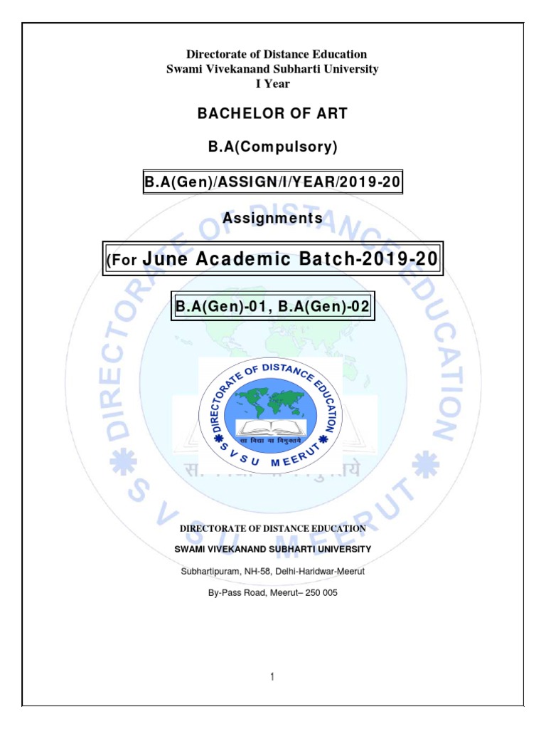 Bachelor of Arts (BA) First Year Assignment for Foundation Courses in ...