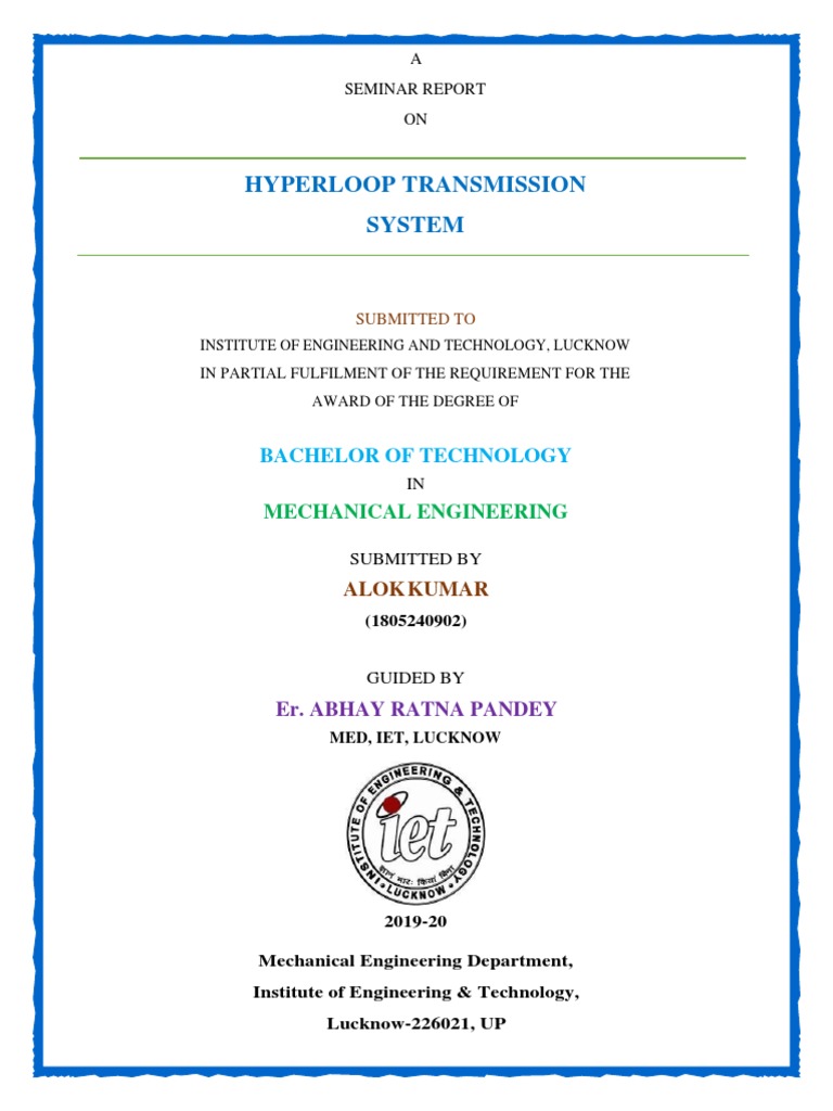 Alok Kumar MED Seminar Report (1805240902) | PDF | Hyperloop | Transport