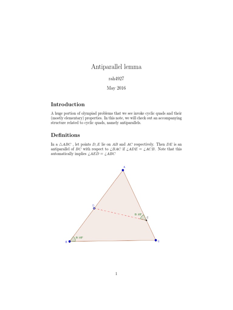 Antiparallel Lemma in Cyclic Quads | PDF | Triangle | Geometry