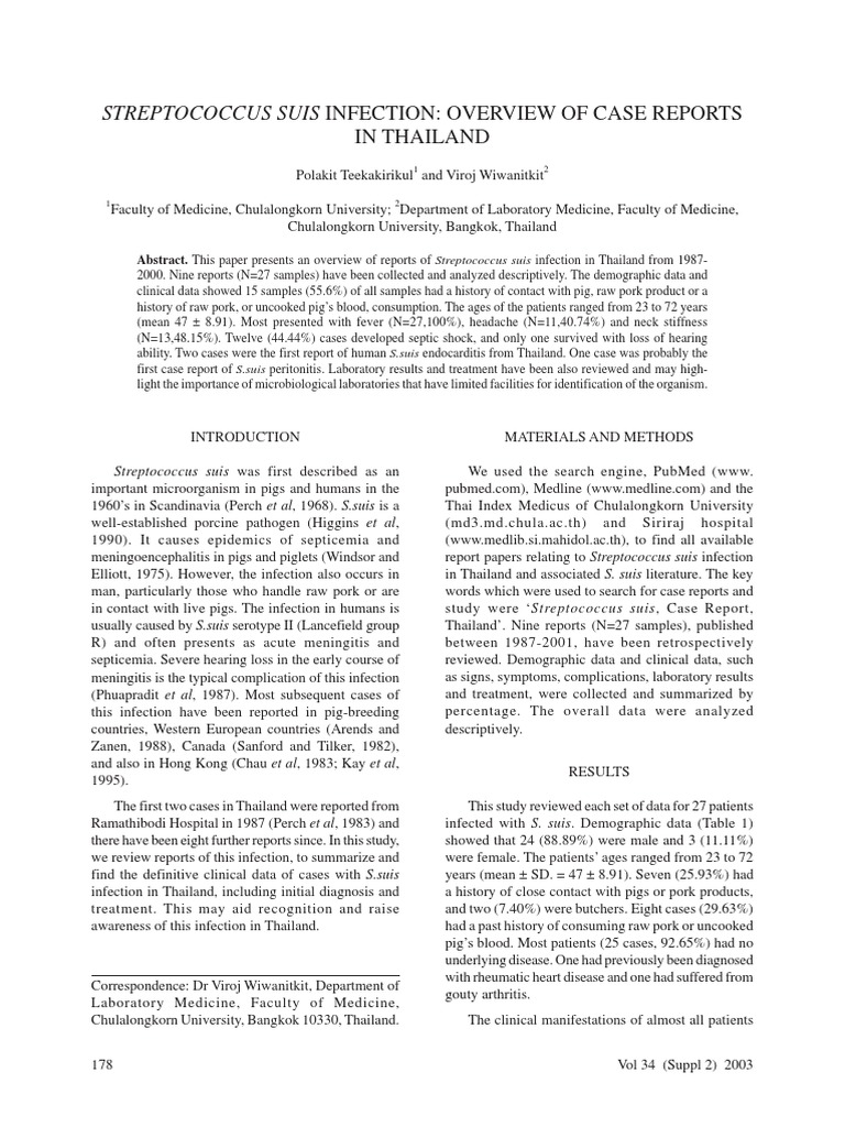 Streptococcus Suis Infection: Overview of Case Reports: in Thailand ...