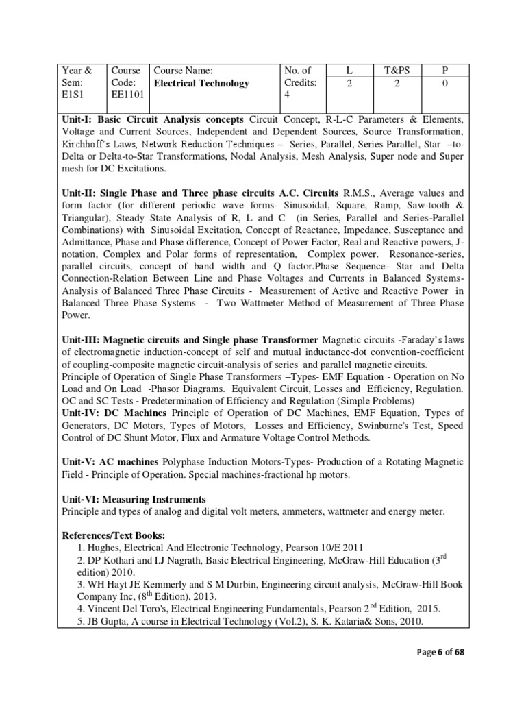 Ee1101 Pdf Electrical Network Electric Motor