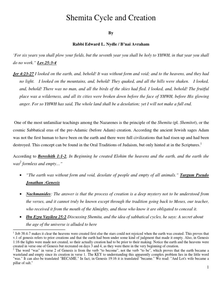 Shemita Cycle And Creation Pdf Kabbalah Jewish Behaviour And