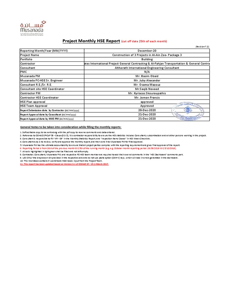 Monthly Project HSE Dashboard - December-2020 | PDF | Precast Concrete ...