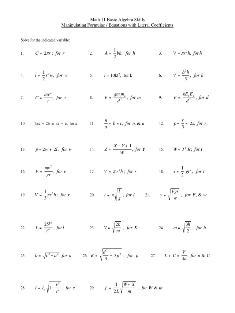 Math 11 Formula Manipulation | PDF | Abstract Algebra | Equations