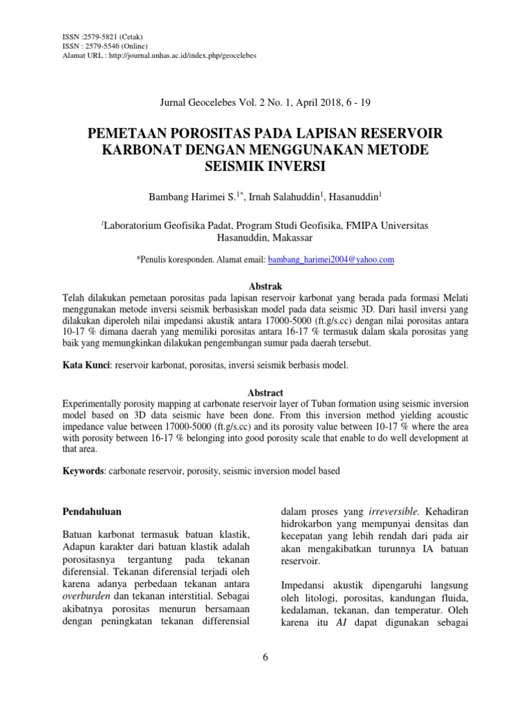 Pemetaan Porositas Pada Lapisan Reservoir Karbonat Dengan Menggunakan ...