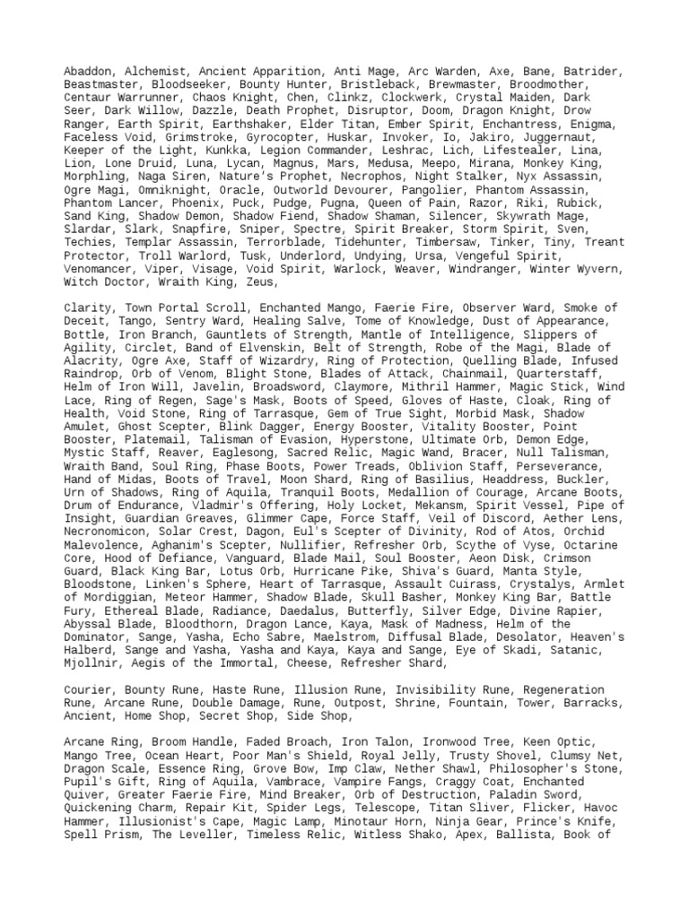 Dota Words For Online Drawing | PDF | Weaponry | Nature