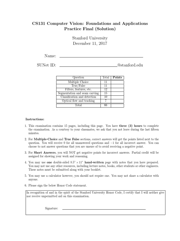 CS131 Computer Vision: Foundations and Applications Practice Final ...