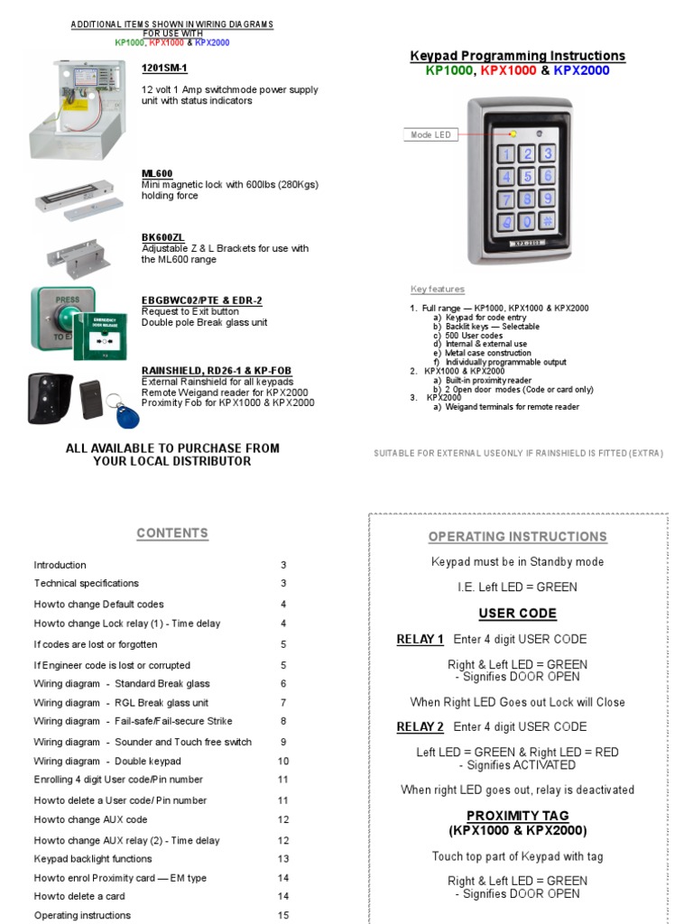 KP1000 Installation Manual | PDF | Switch | Personal Identification Number