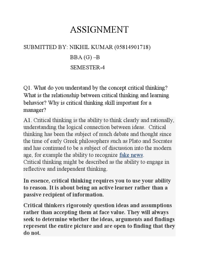 Assignment: Fake News | Download Free PDF | Critical Thinking | Thought