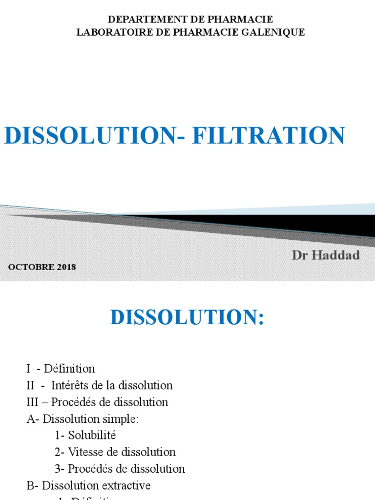 Dissolution et Filtration en Pharmacie | PDF | Filtration | Polarité ...