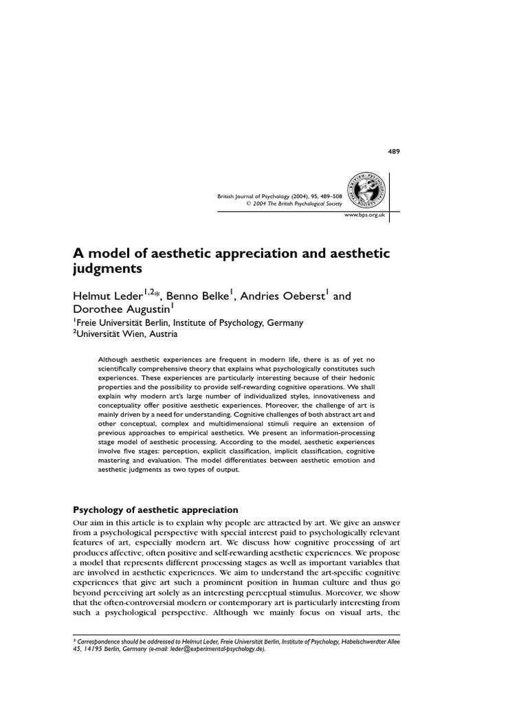 Leder Helmut - A Model of Aesthetic Appreciation and Aesthetic ...