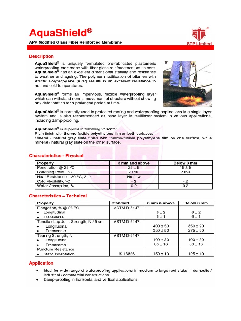 Aquashield: Description | PDF | Fibers | Roof