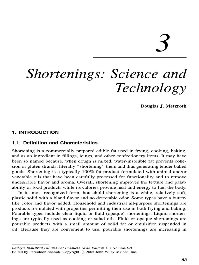 3 - Shortenings - Science and Technology | PDF | Shortening | Hydrogenation